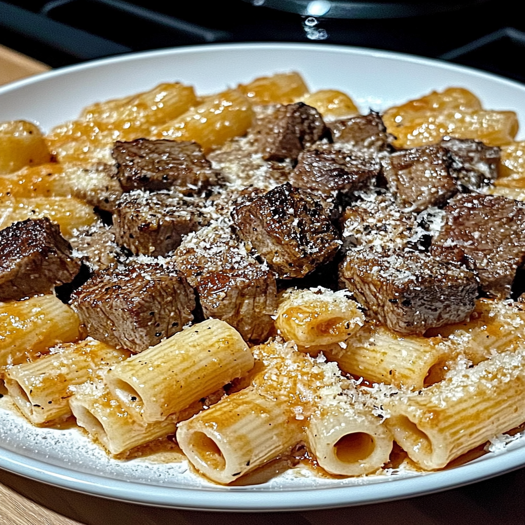 Savory Cajun Steak Cheesy Rigatoni Parmesan