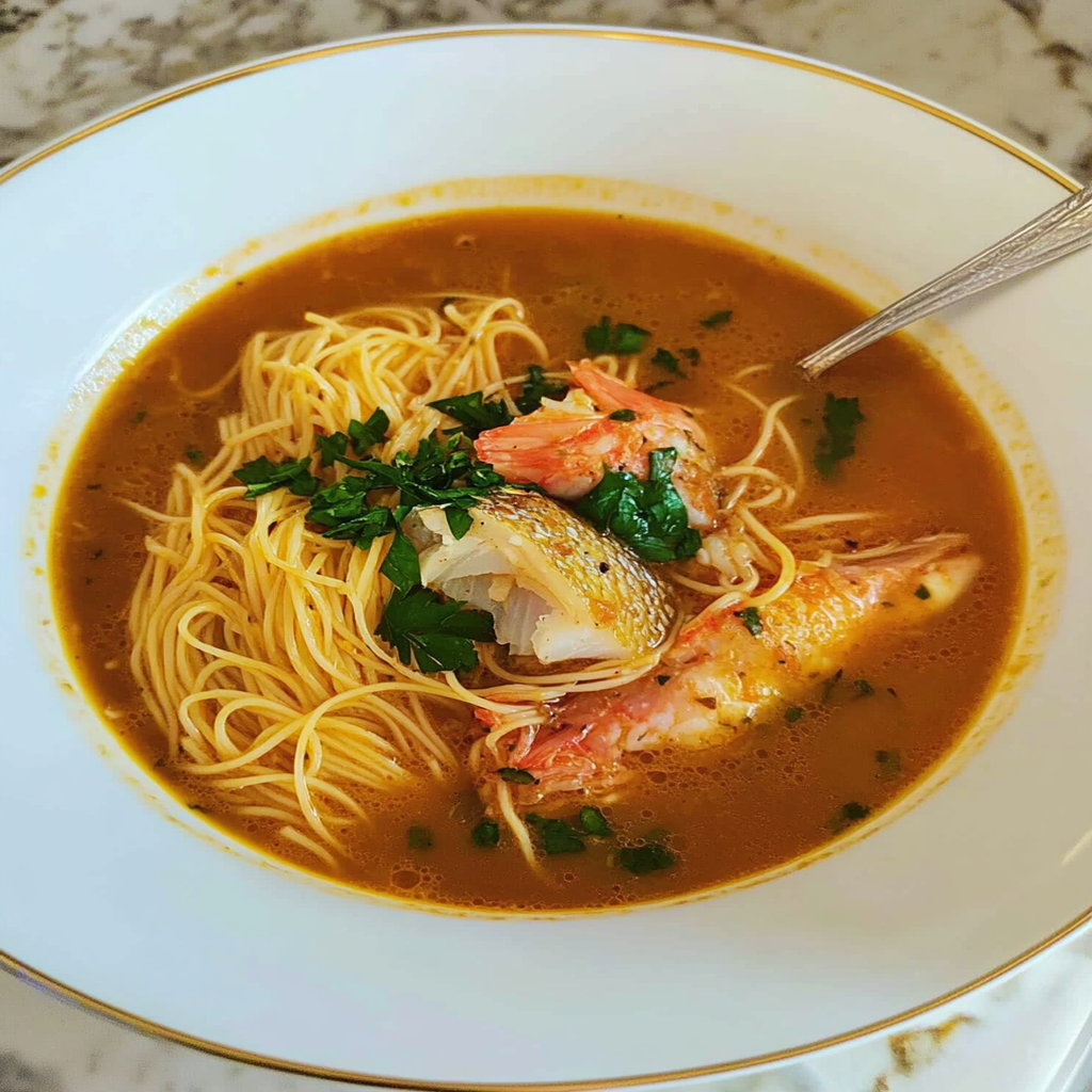 Italian Fish Soup with Angel Hair Pasta