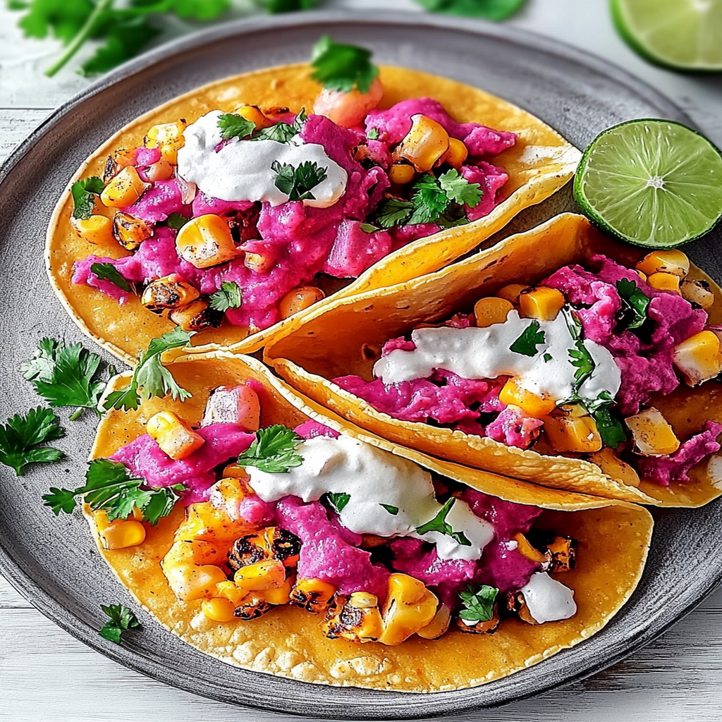 Colorful Breakfast Tacos with Pink Corn Tortillas Delight